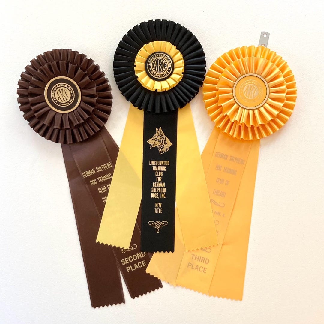 3 Vintage Prize Winner Ribbons, German Shepherd AKC Dog Training, Brown ...