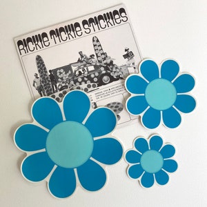 Rickie Tickie Stickies, 9 Blue & Aqua Vintage Flower Power Stickers ...