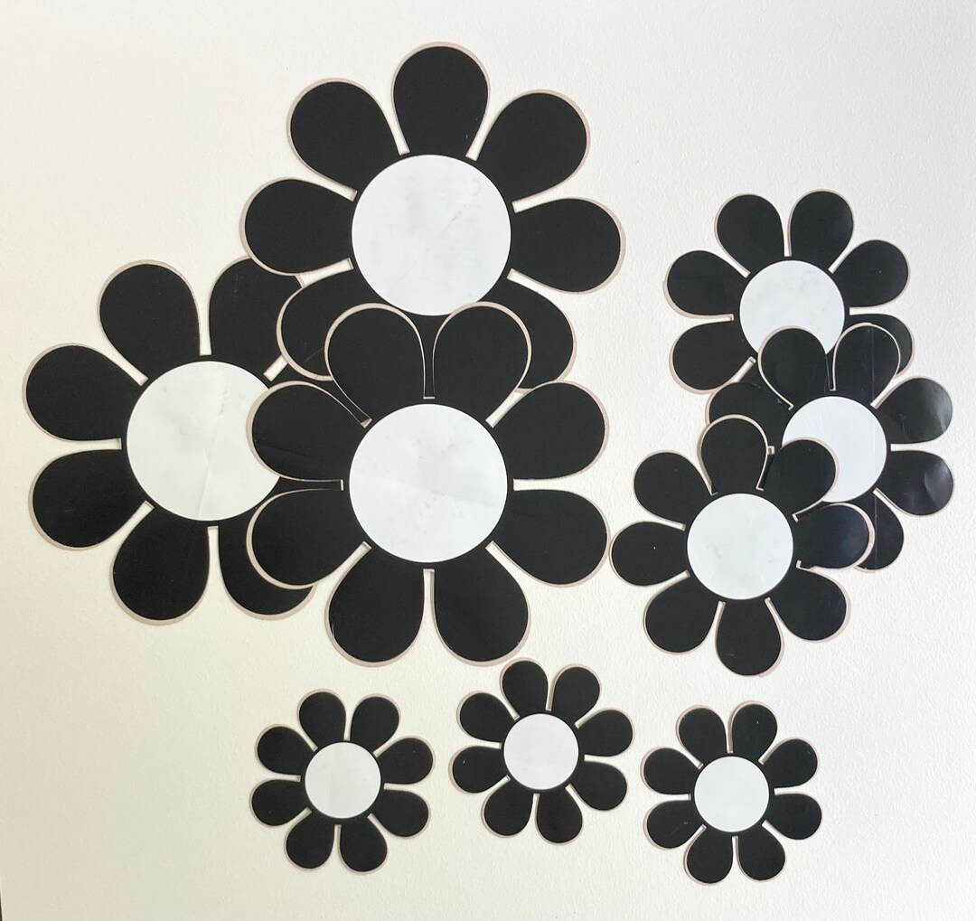 9 White & Black Rickie Tickie Stickies, Authentic Vintage Flower Power ...