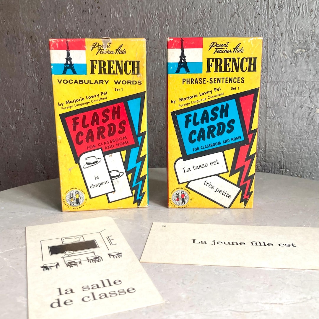 1959 Learn French Language Cards, 2 Boxes, Vocabulary Words and Phrases ...