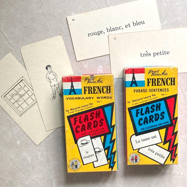 1959 Learn French Language Cards, 2 Boxes, Vocabulary Words and Phrases ...