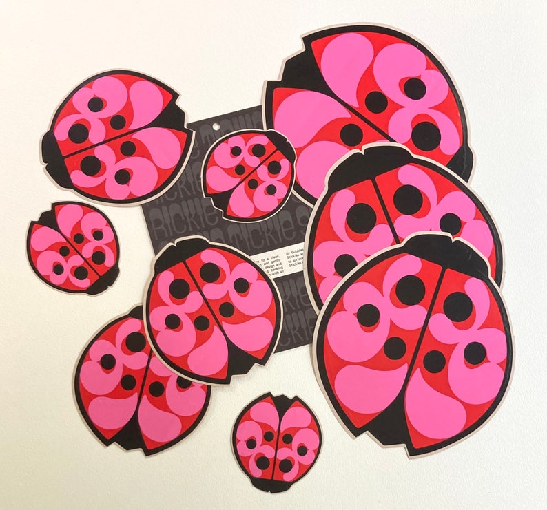 Authentic Rickie Tickie Ladybug Stickies, 9 Pink, Red, Black Flower ...