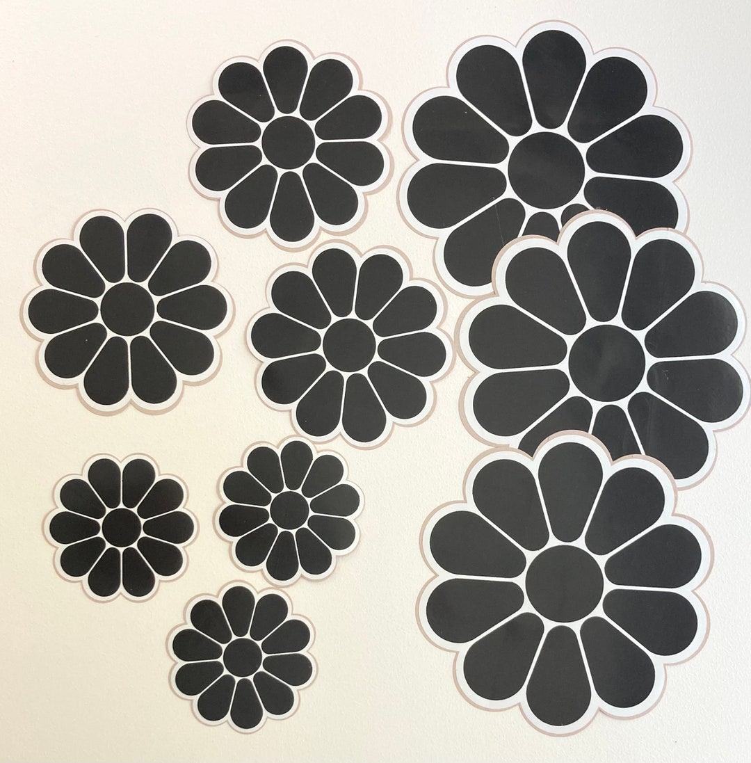 9 Vintage Rickie Tickie Stickies, Black & White Flower Power Stickers ...