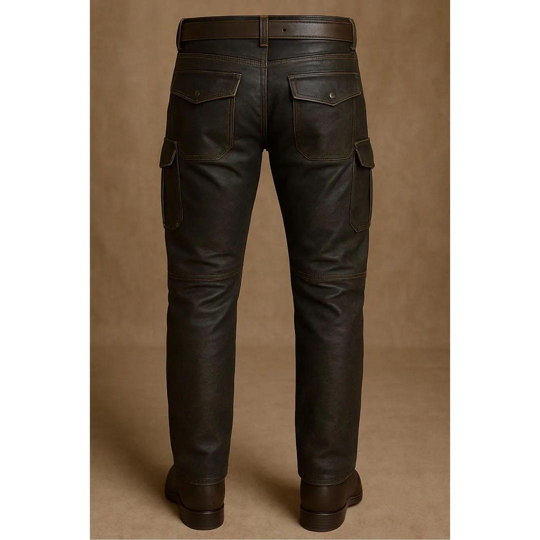 Men’s Vintage Distressed Leather Cargo Pants, Handmade Biker Western ...