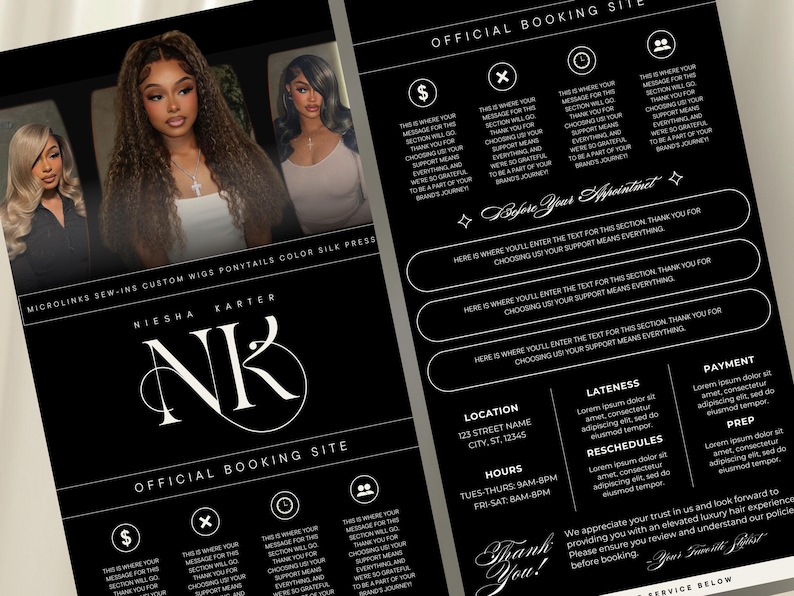 Soft Black Hair Stylist Acuity Lashing Template, Nailtech Acuity Book ...