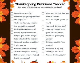 Thanksgiving Buzzword Tracker Checklist - Fun Thanksgiving Activity ...