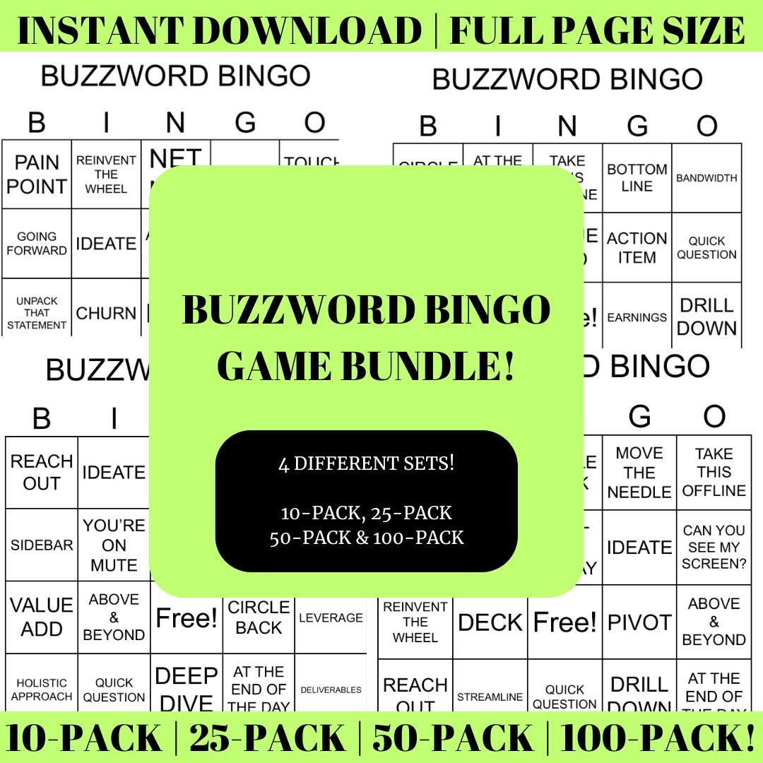 Corporate Buzzword Bingo Game, 10, 25, 50, & 100-pack Bingo Game Cards ...
