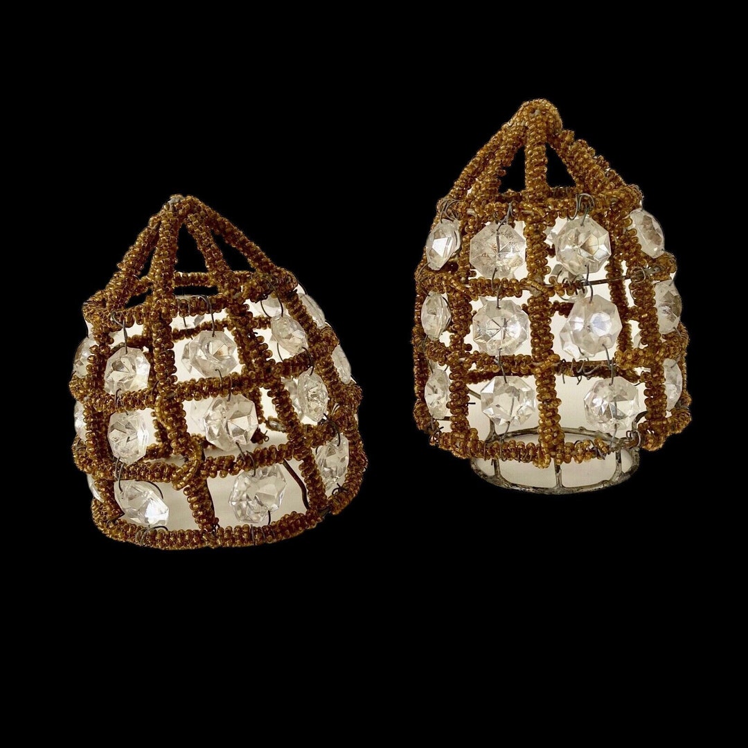 Pair Antique Beaded Crystal Bulb Covers or Shades as is Bling - Etsy