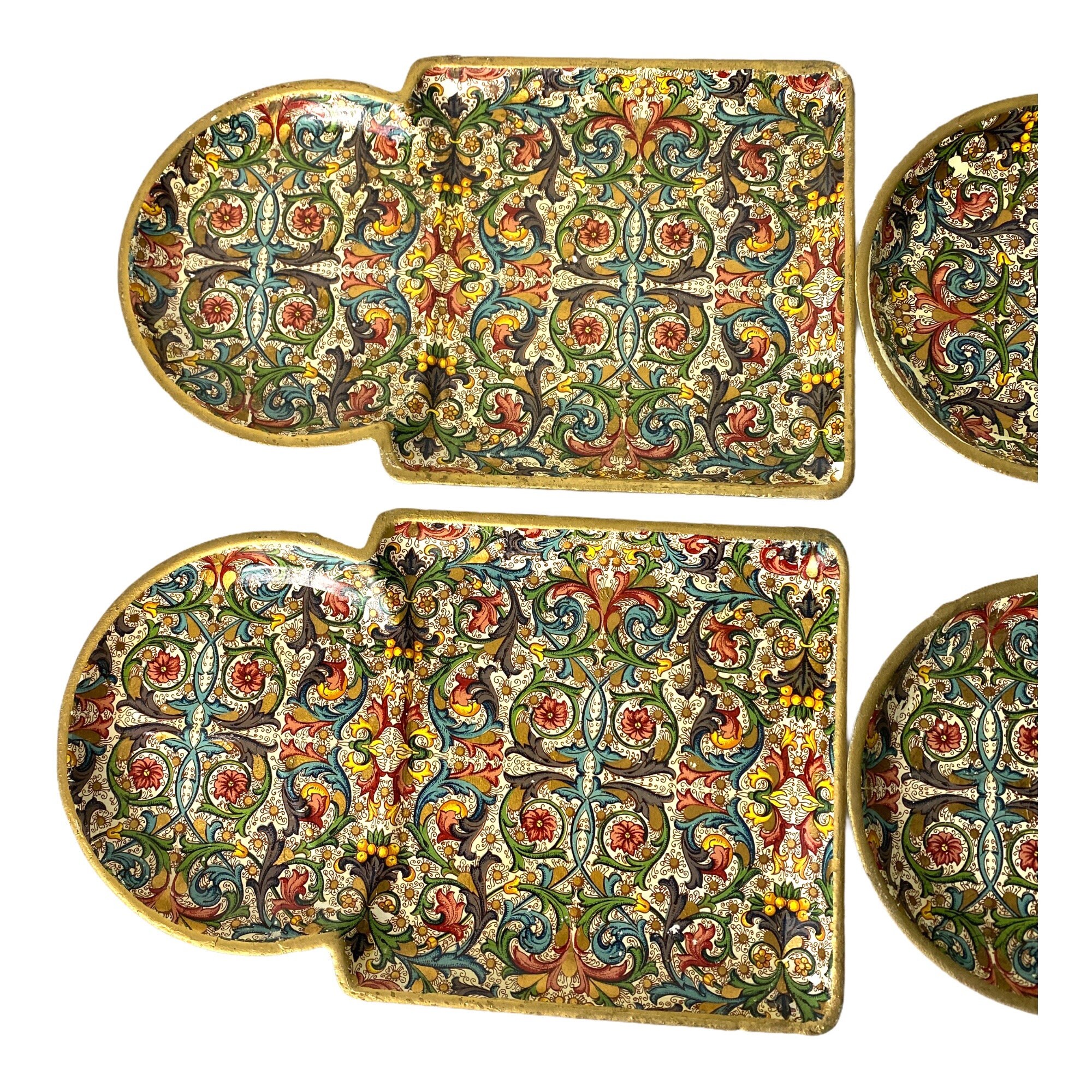 4 Paper Mache Snack Trays Japan Alcohol Proof Floral Boho Mid Century ...