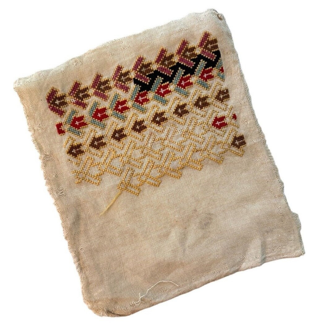 Antique Sampler Unfinished Linen English 8 X 9 Cross Stitch Stitchery ...