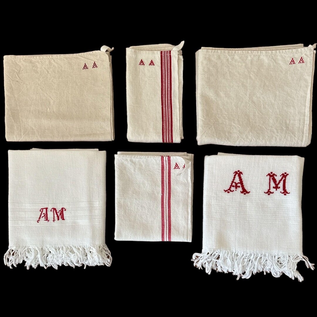 6 Vintage French Monogrammed Towels - the Chef Andrè Collection - Etsy