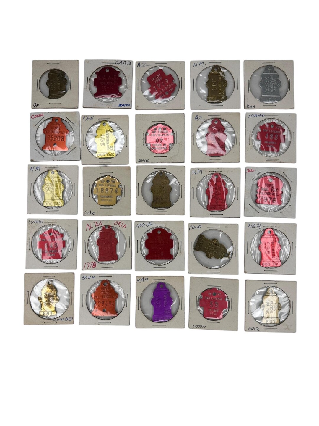 CHOICE Dog License Fire Hydrant Shape Vintage Ak Az Co Ct Ga Ia Id Il ...