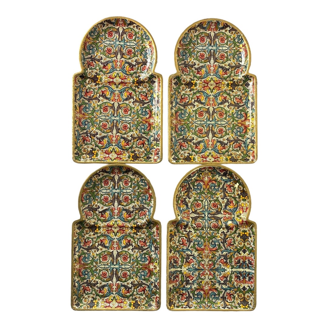 4 Paper Mache Snack Trays Japan Alcohol Proof Floral Boho Mid Century ...