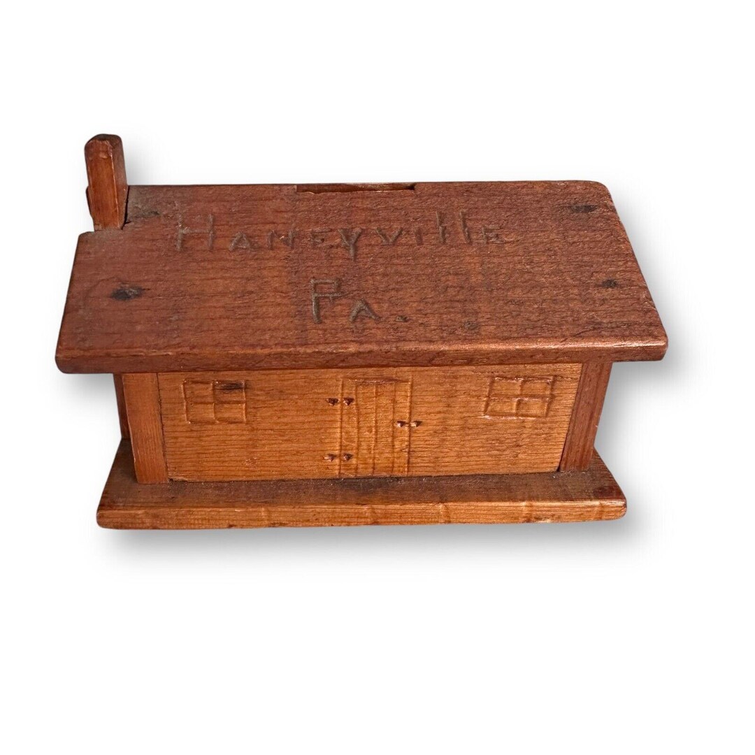 Primitive Folk Art Cabin Coin Bank Haneyville PA Handmade Wood - Etsy