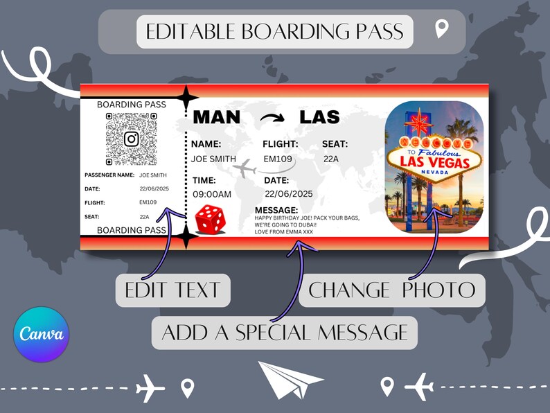 Vibrant Digital Boarding Pass Gift FULLY EDITABLE - Etsy