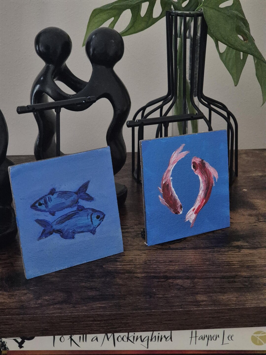 Set of 2 Miniature Hand-painted Fish Art | Original Acrylic on ...