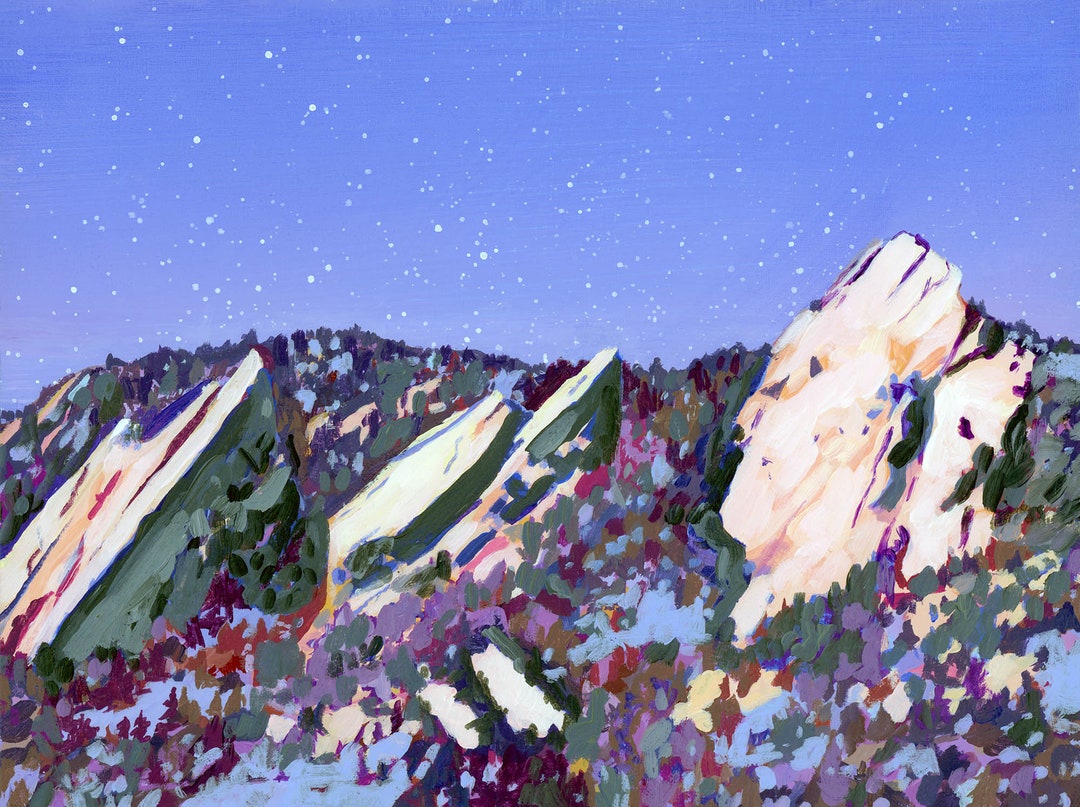 Boulder Flatirons Archival Print - Colorado Landscape Painting, Starry ...