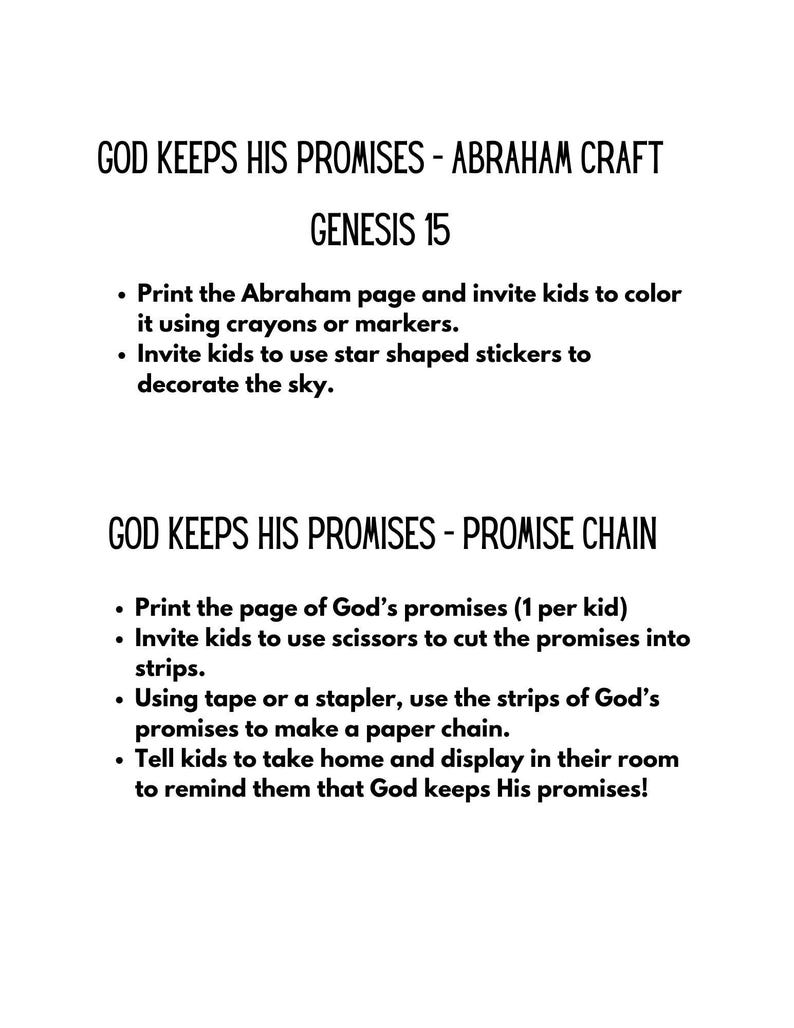Abraham God's Promises Worksheets / Craft - Etsy