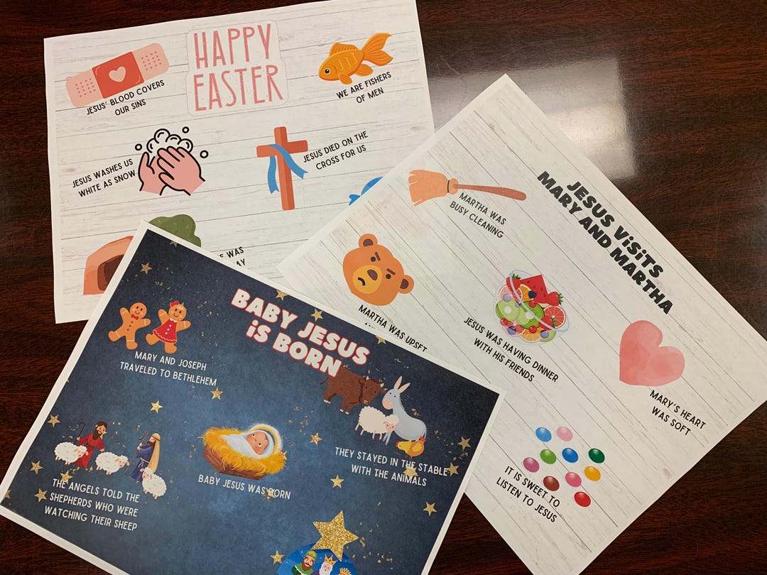 Bible Story Snack Mats, Easter, Christmas, Mary Martha, Kids Church ...