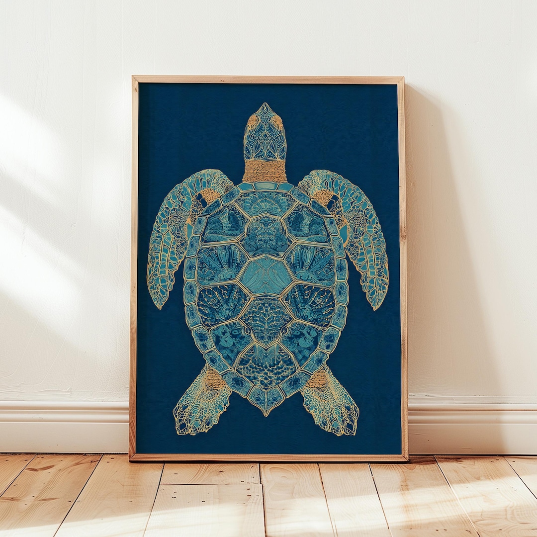 Blue Sea Turtle Illustration Poster | Ocean Animal Wall Art | Digital ...