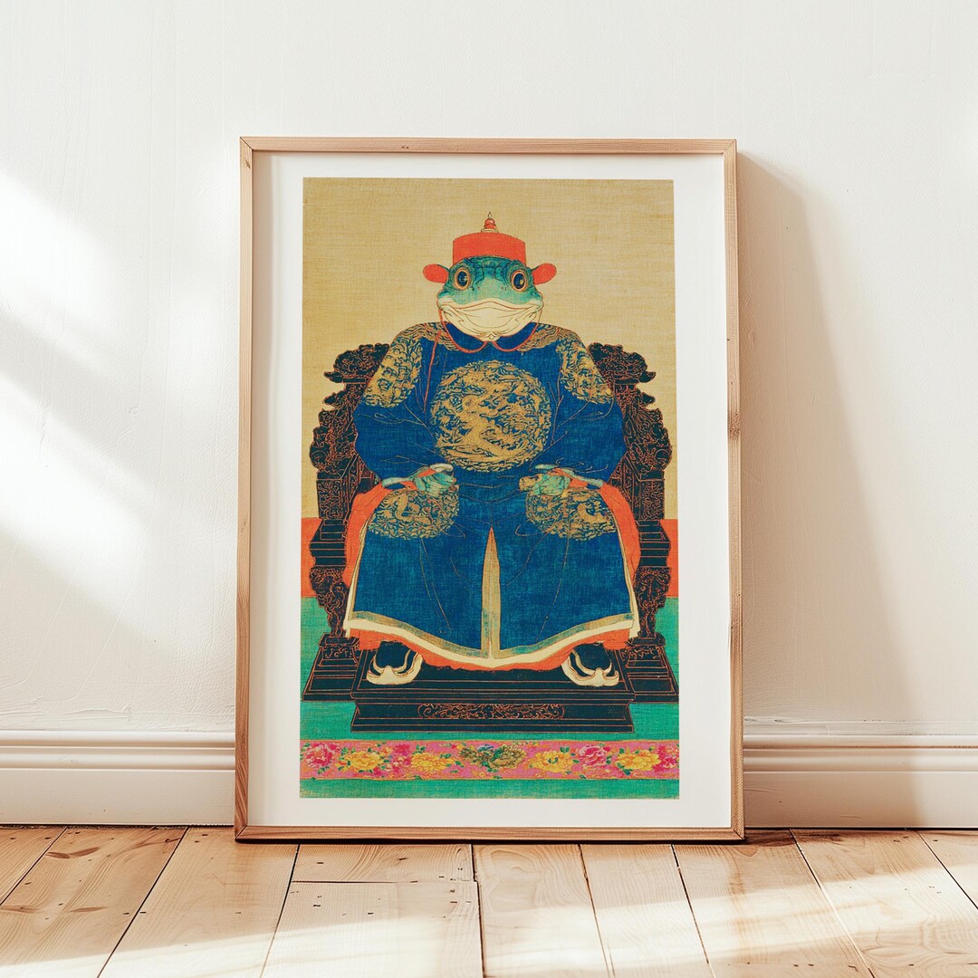 Frog Emperor Illustration Poster | Chinese Folk Style Animal Figure ...