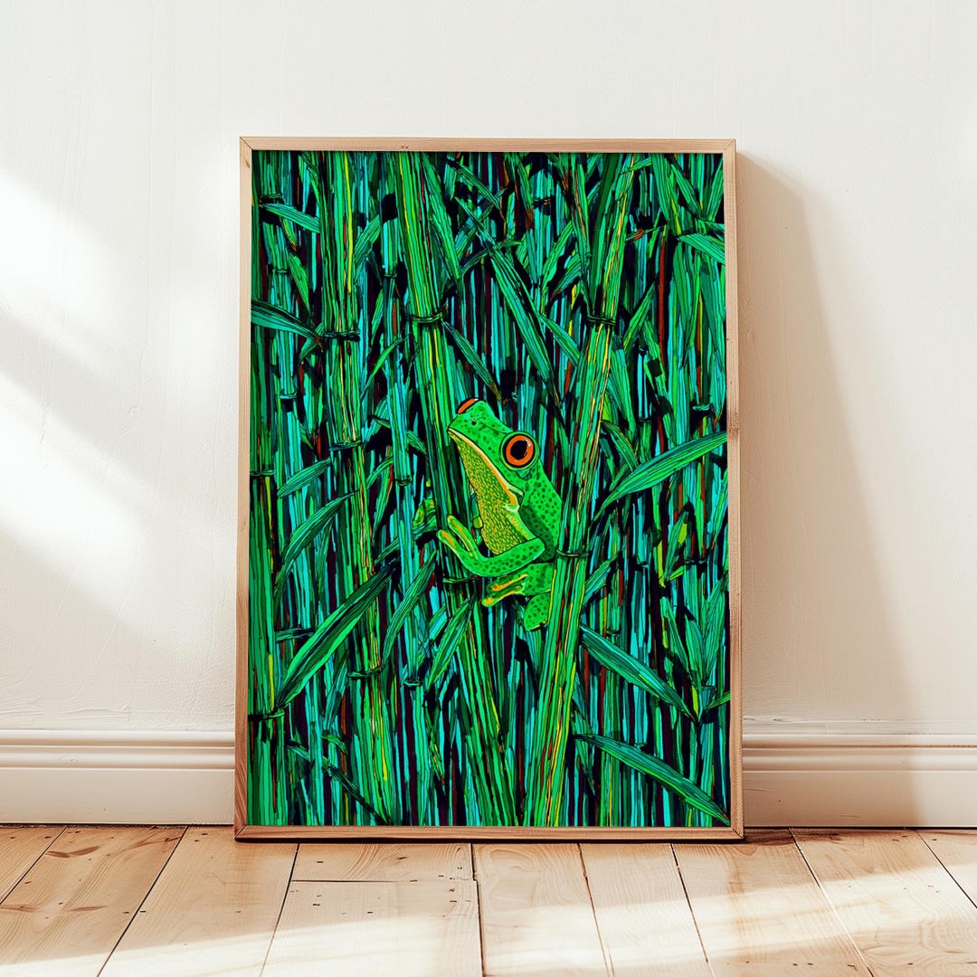 Psychedelic Frog Art Print, Vibrant Green Maximalist Nature Decor ...