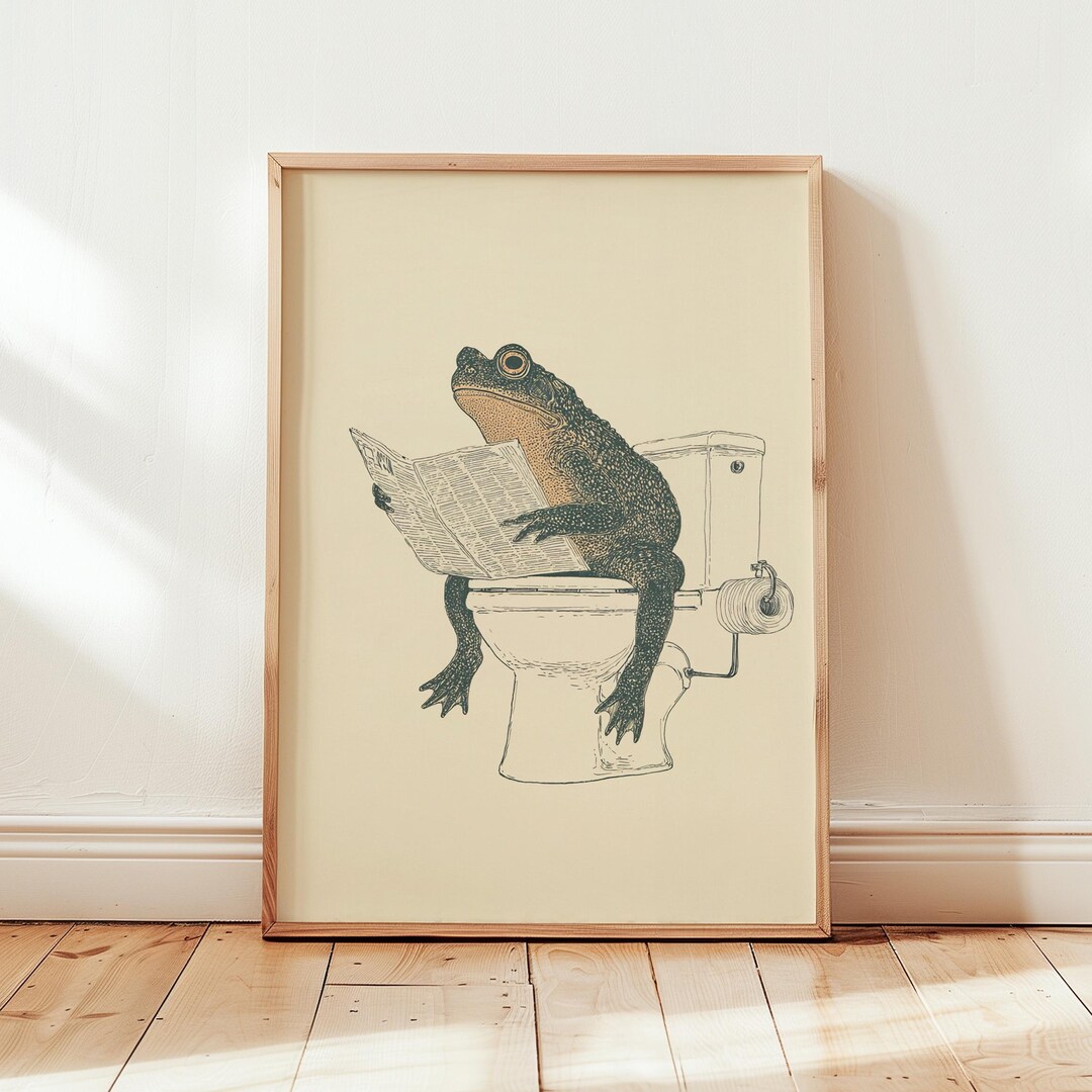 Frog Reading Newspaper Poster | Vintage Animal Illustration Art ...