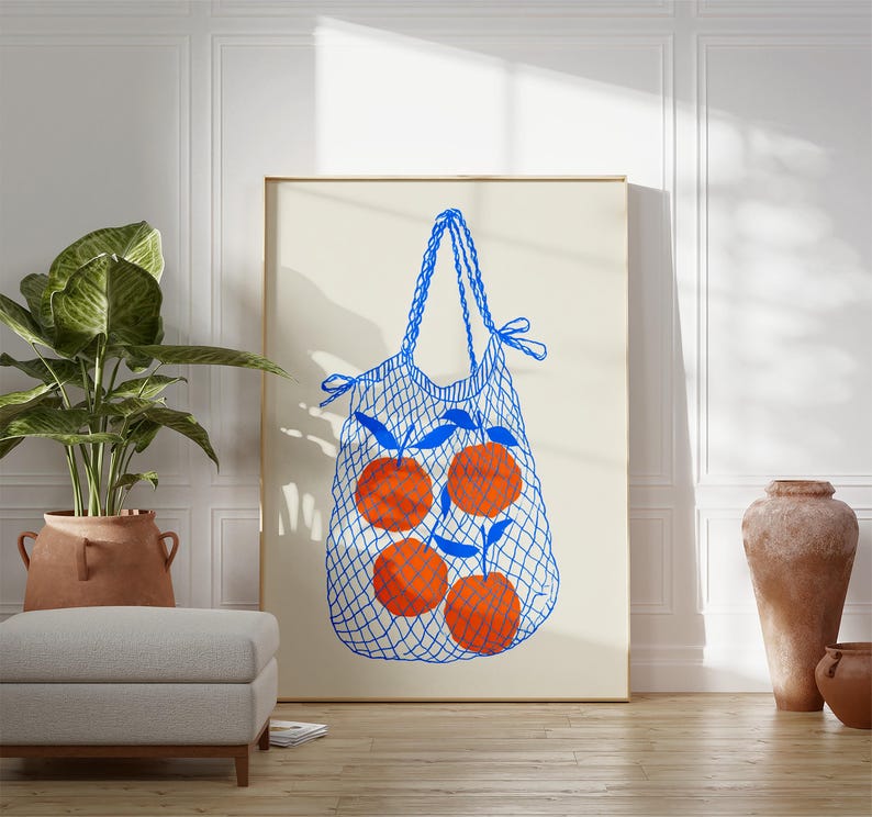 Fruit Net Bag Digital Download, Modern Kitchen Printable Wall Art ...