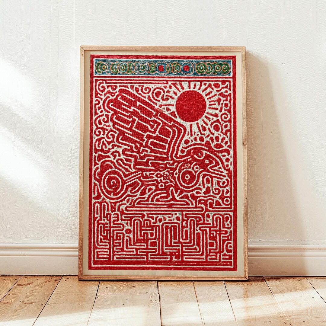 Geometric Tribal Art Print, Bold Red Abstract Maximalist Decor ...