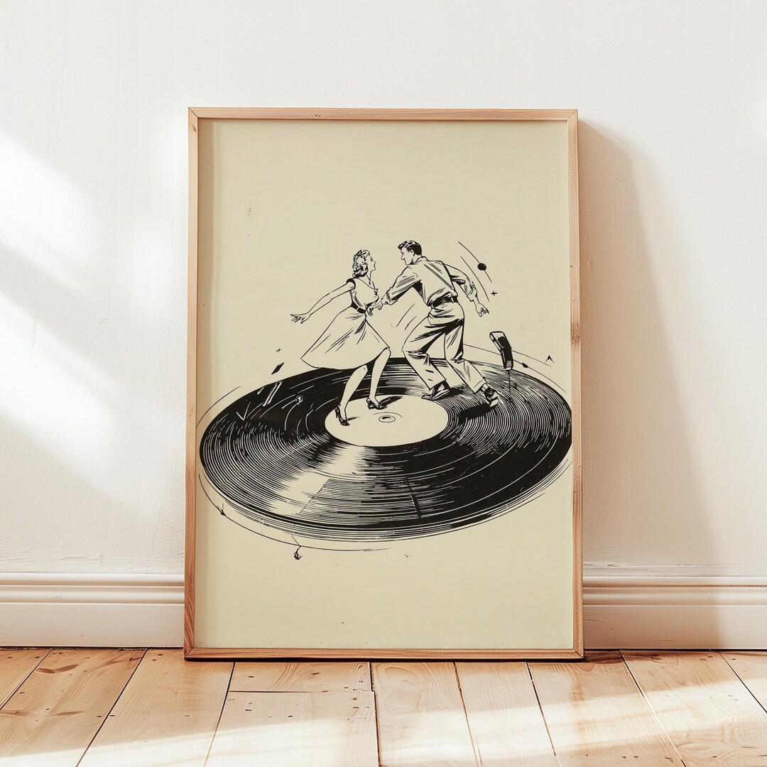 Retro Dance Wall Art Print, Vinyl Record Poster, Black and White Music ...