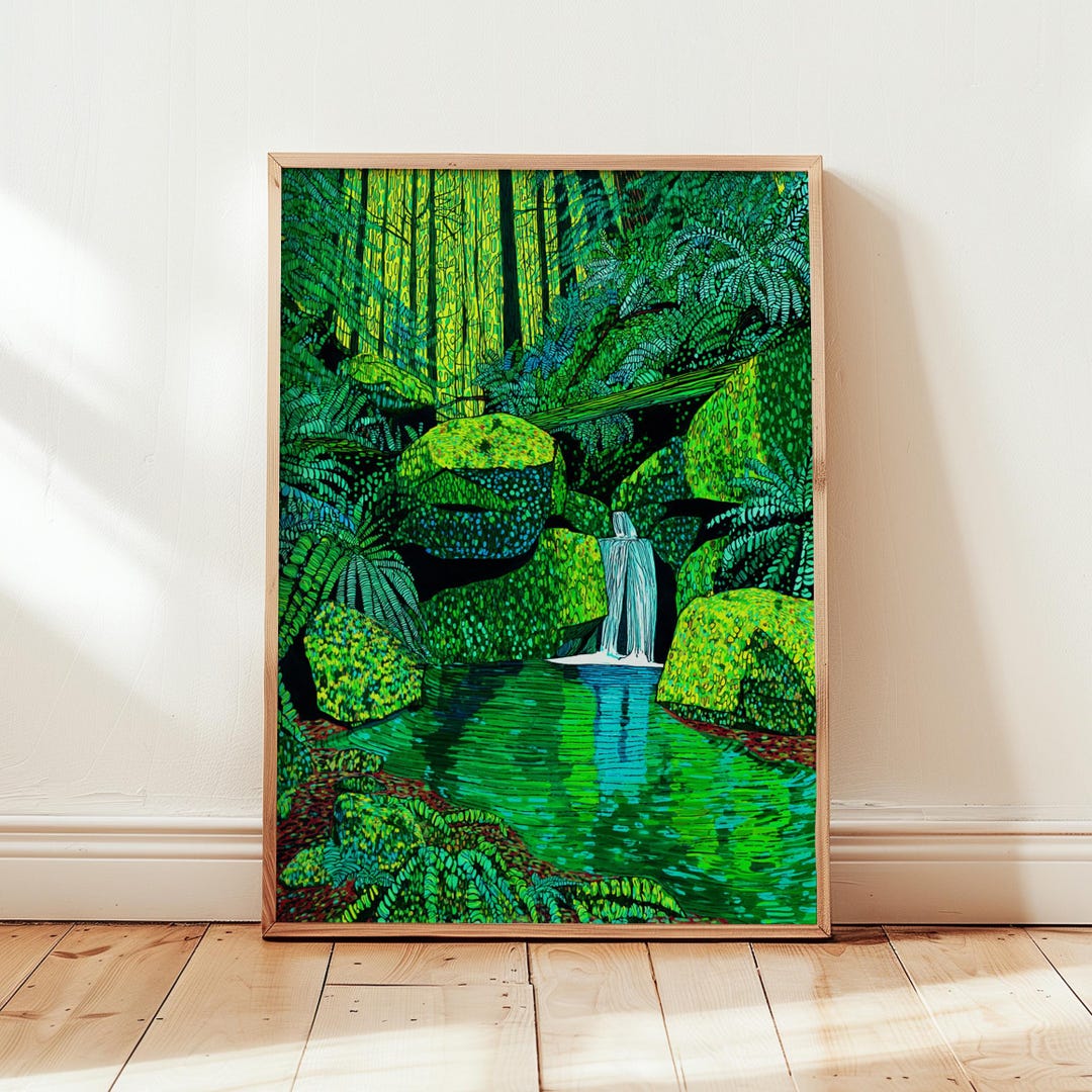 Psychedelic Jungle Waterfall Art Print, Vibrant Maximalist Nature Decor ...