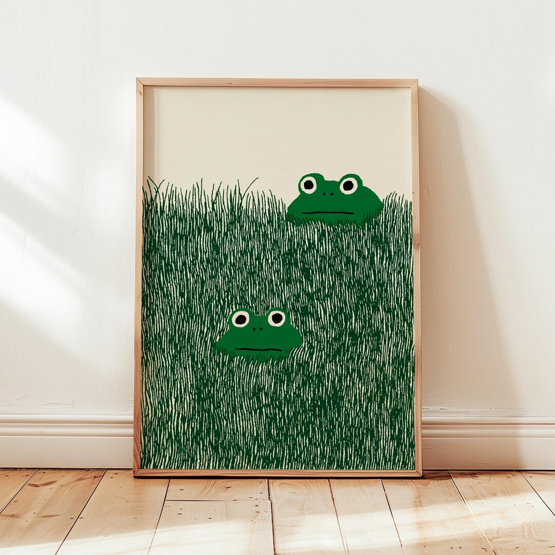 Green Frog Illustration Poster | Minimal Animal Design With Grass ...