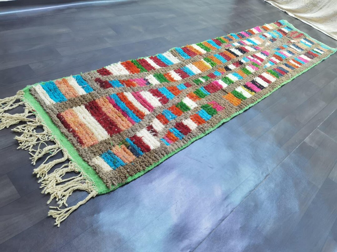 Handwoven Moroccan Berber Runner Rug: Colorful Wool, Abstract Berber ...