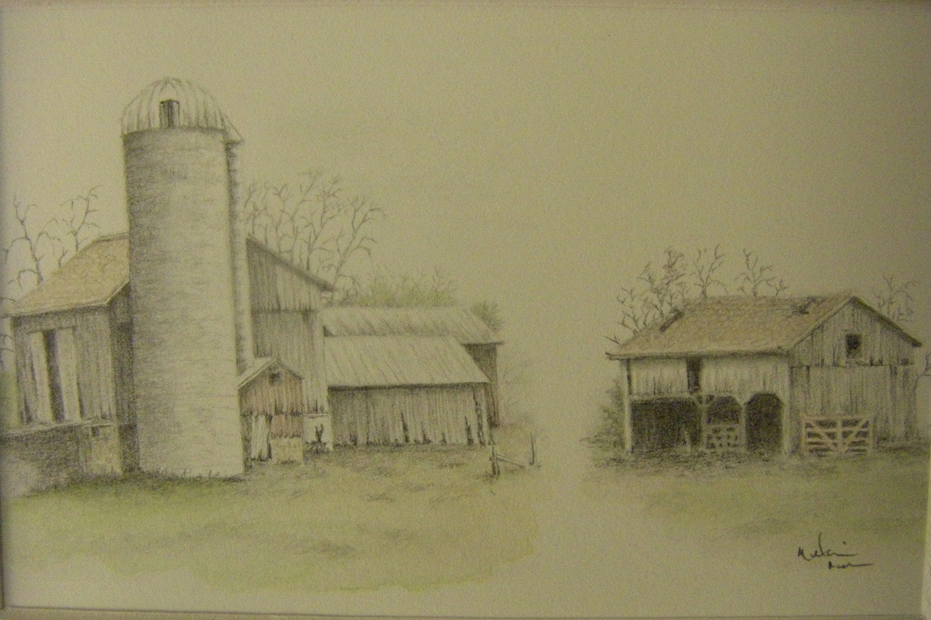 Barn Art Watercolor Barn Art With Graphite Pencil Old Barn Farm ...
