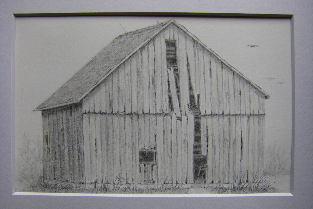 Graphite Pencil Barn Art Old Wooden Barn Original Pencil Drawing - Etsy