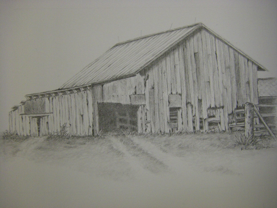 Old Barn Pencil Art Old Rustic Barn Drawing Original Artwork Graphite ...
