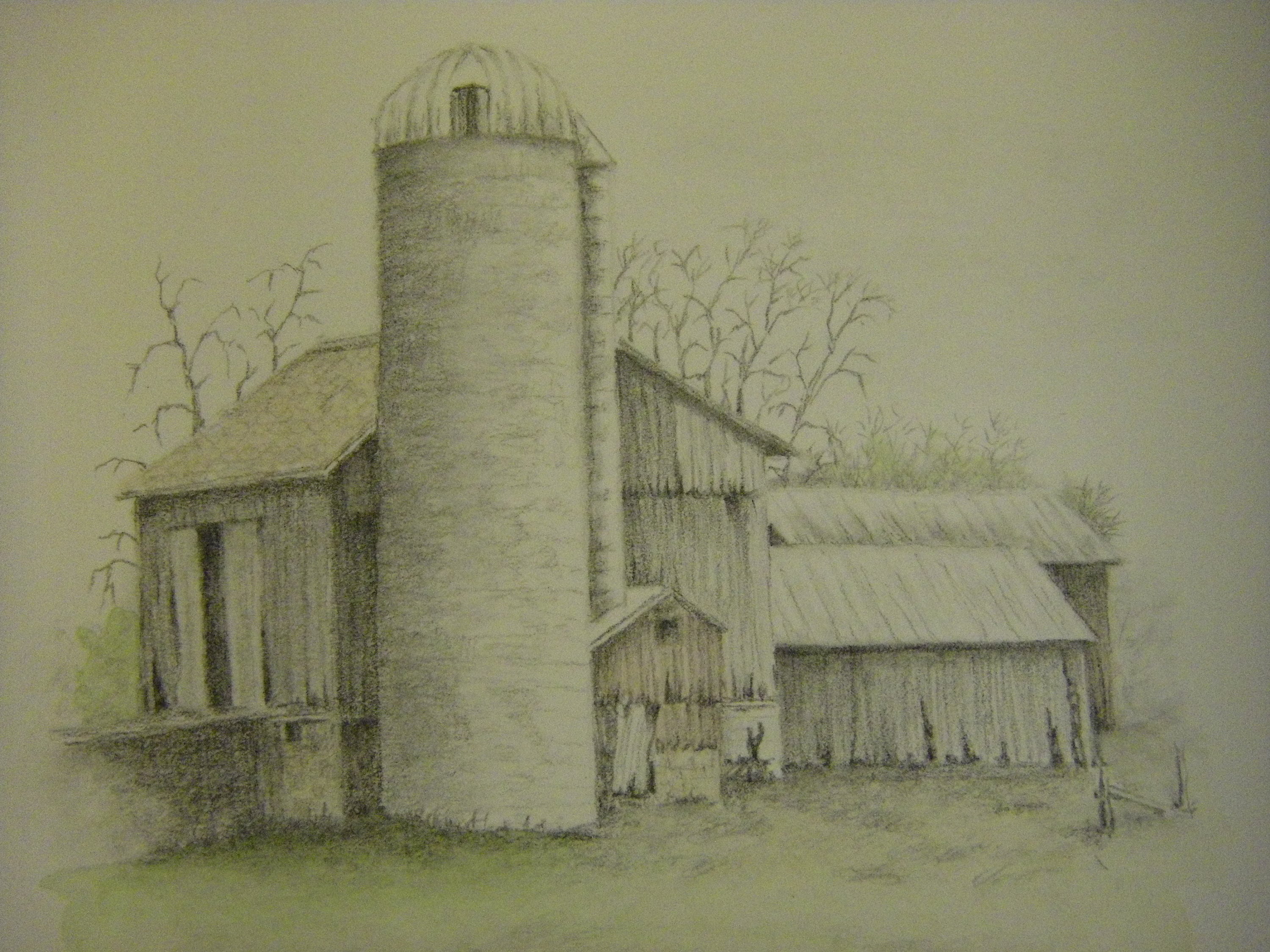 Barn Art Watercolor Barn Art With Graphite Pencil Old Barn Farm ...