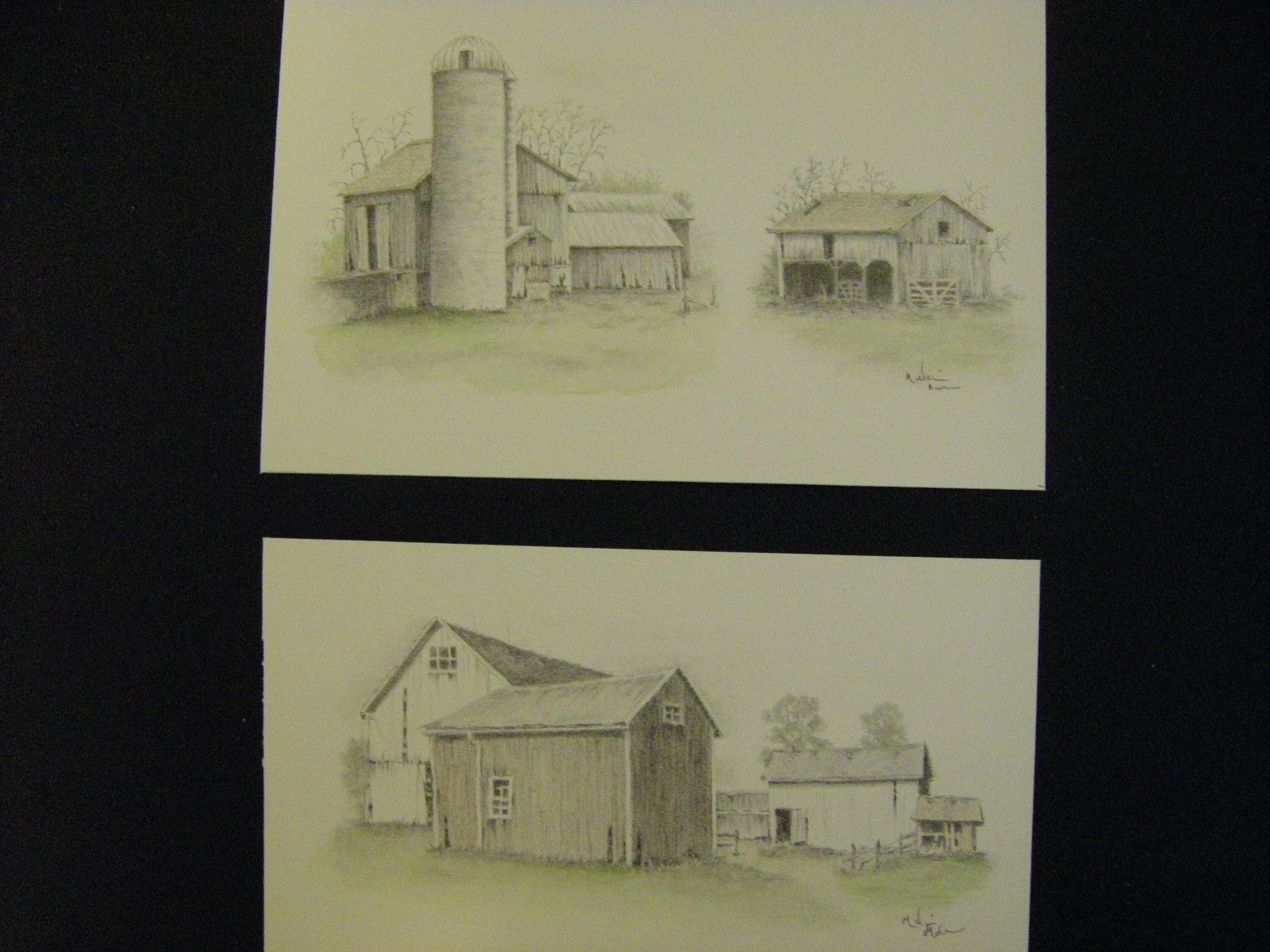 Barn Art Watercolor Barn Art With Graphite Pencil Old Barn Farm ...