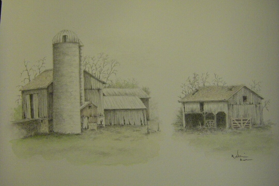 Barn Art Watercolor Barn Art With Graphite Pencil Old Barn Farm ...