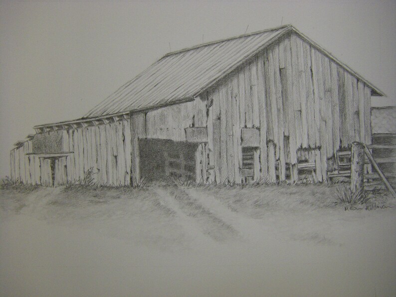 Old Barn Pencil Art Old Rustic Barn Drawing Original Artwork Graphite ...