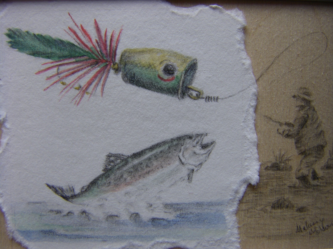 Fishing Artwork Lure Drawing Watercolor Graphite Pencil Balsam Wood ...
