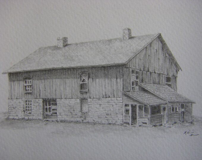 Barn Pencil Drawing Graphite Pencil Original Barn Art Old Weathered ...