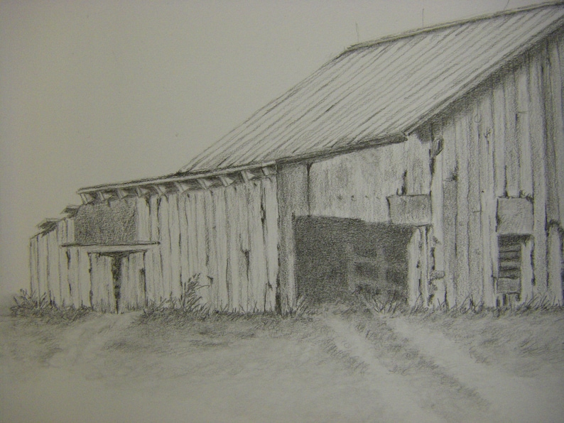 Old Barn Pencil Art Old Rustic Barn Drawing Original Artwork Graphite ...