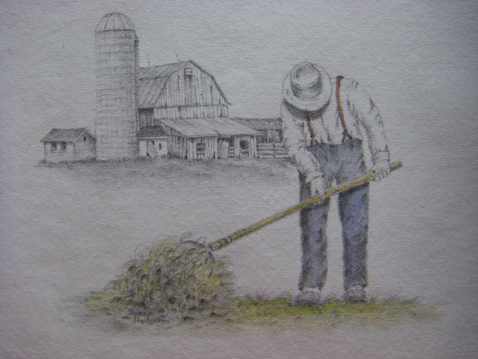 Barn art Country farm graphite pencil landscape old farmer | Etsy