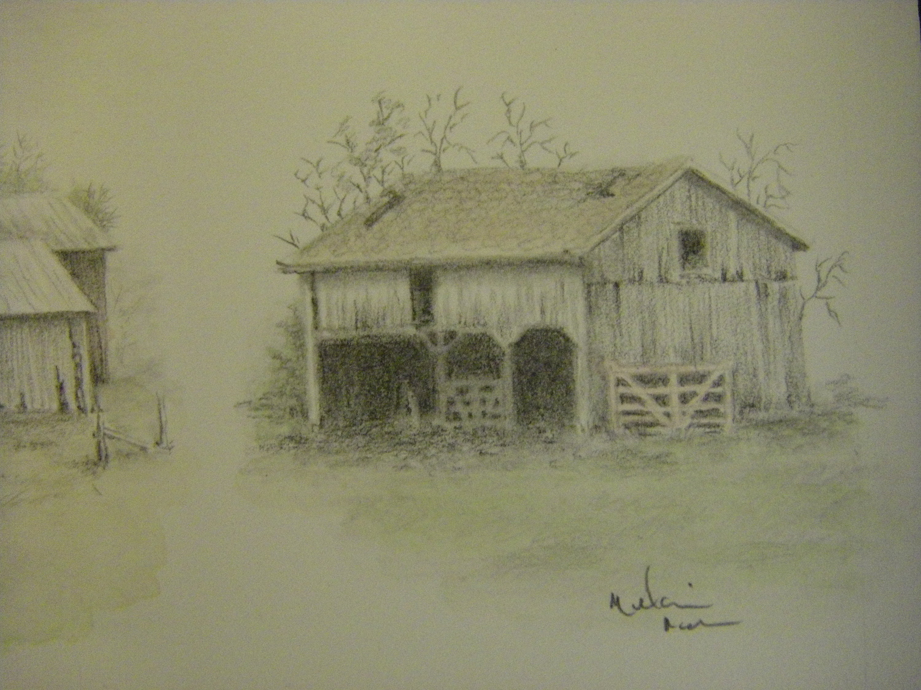 Barn Art Watercolor Barn Art With Graphite Pencil Old Barn Farm ...
