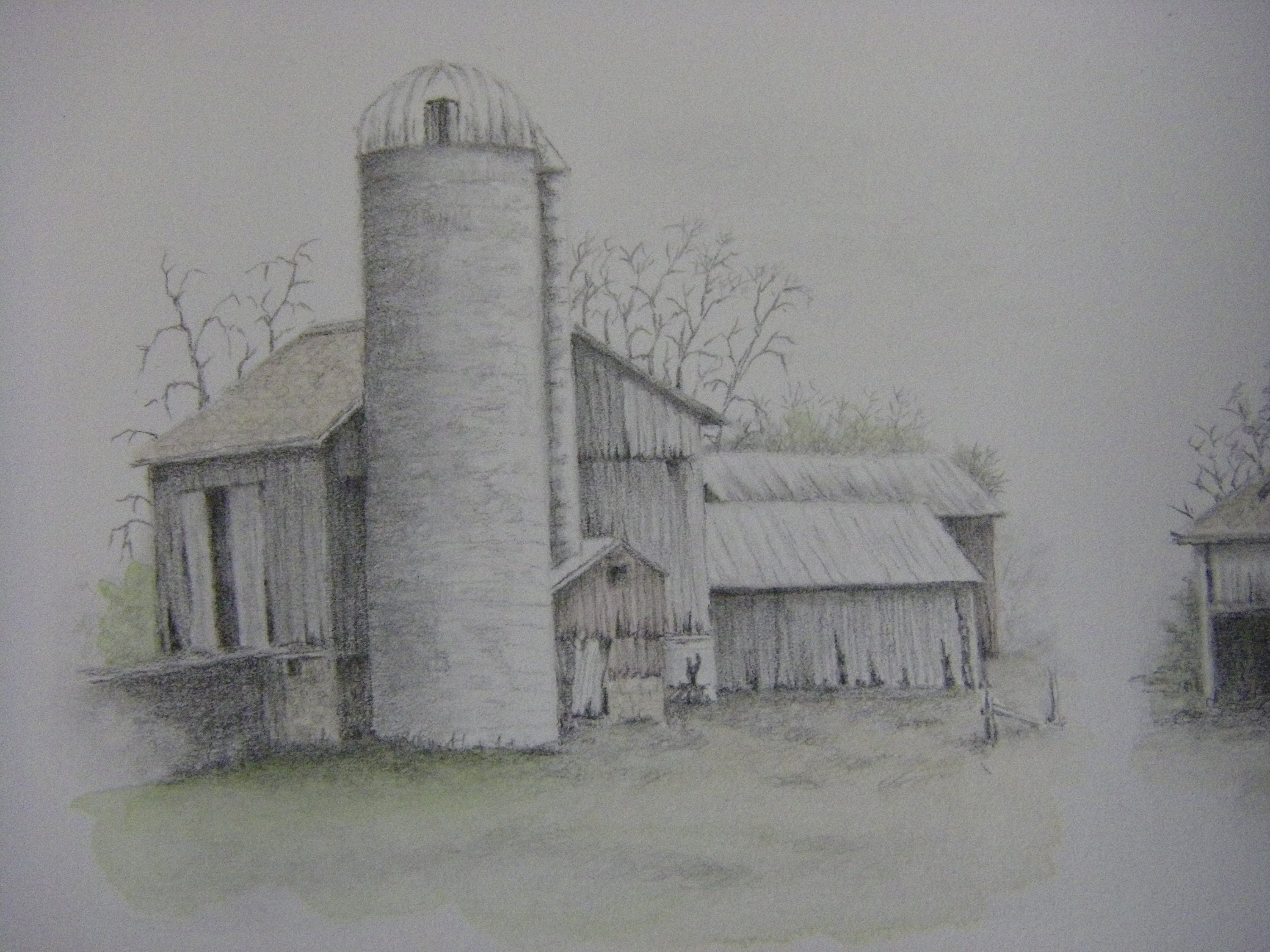 Barn Art Watercolor Barn Art With Graphite Pencil Old Barn Farm ...