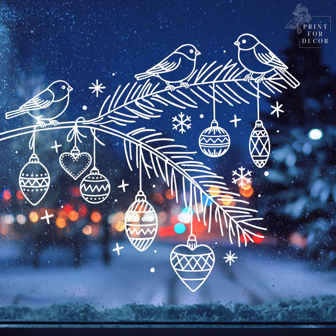 Christmas Swag Window Art Template – Bullfinches on Branches & Hanging ...