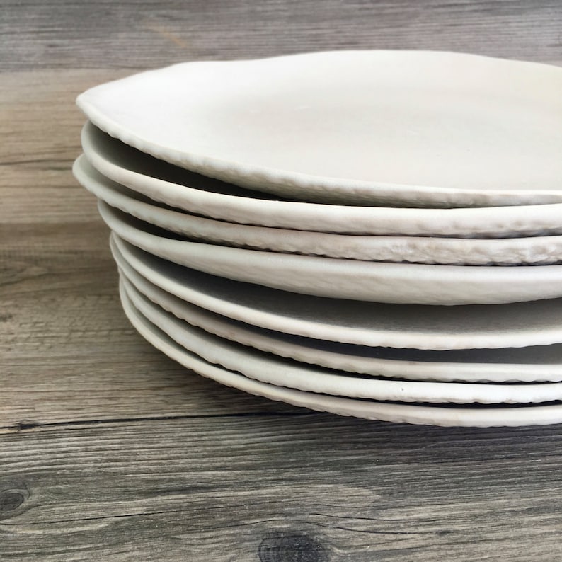 White Ceramic Dinner Plates - Set of 4 "white on White" Handmade ...