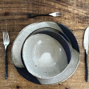 Handmade Ceramic Dinnerware Set: Modern Black & Beige Pottery - Etsy
