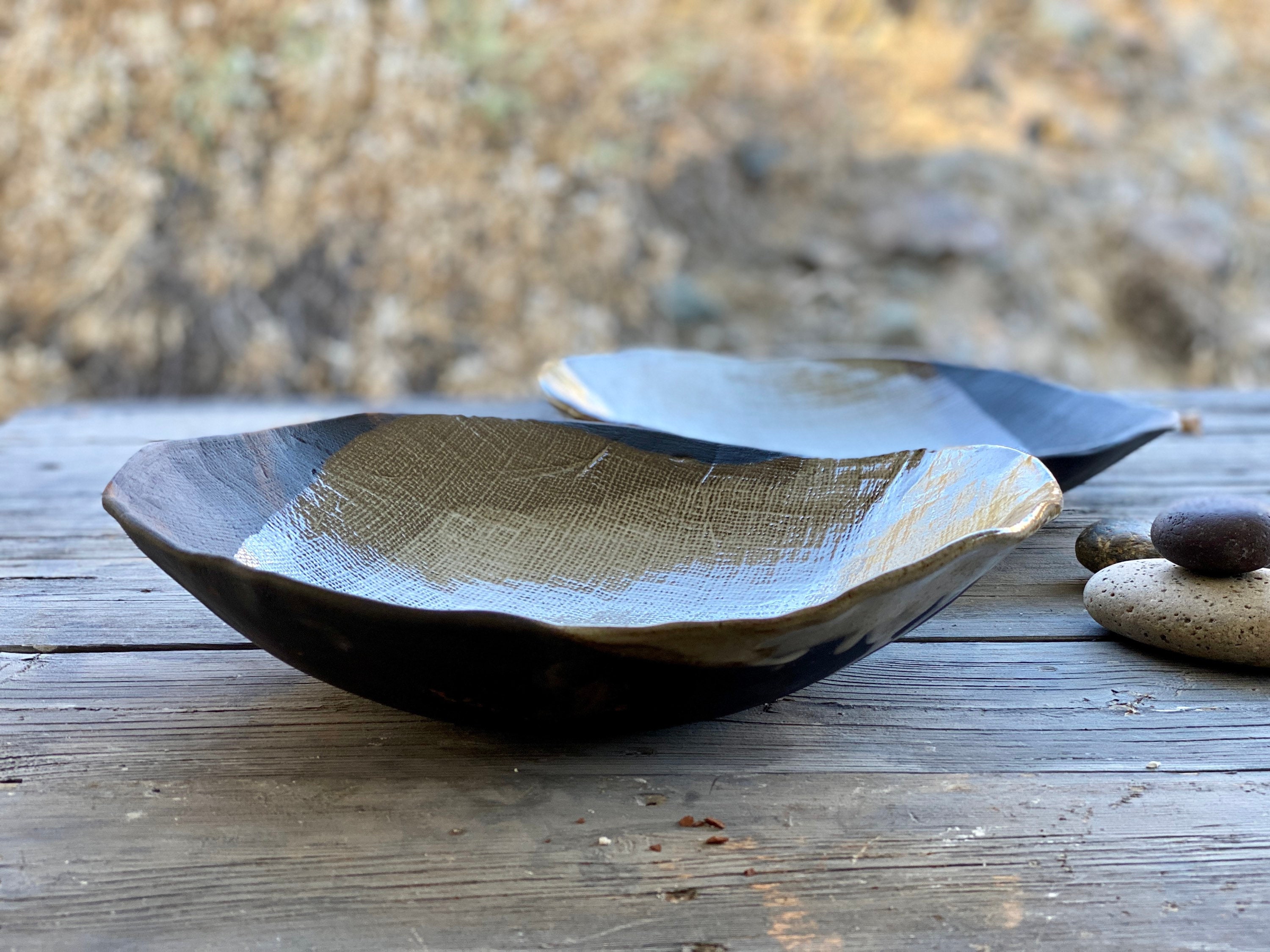 Ceramic Serving Platter-bowl Black & White With Linen Texture - Etsy